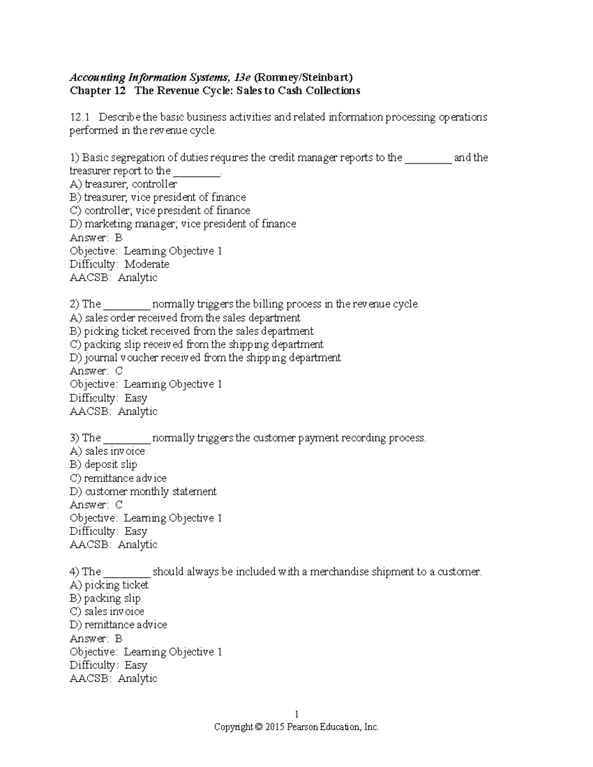 Exam chapter-12-, answers - Accounting Information Systems, 13e (Romney ...
