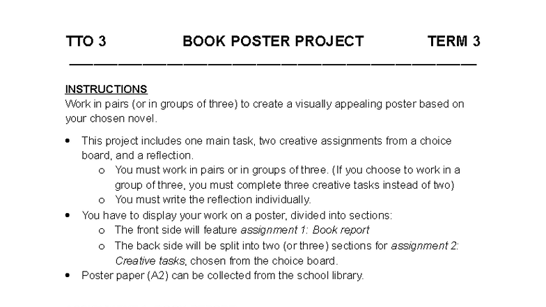 TTO3 Book Poster Project Guidelines for Term 3 (2024-2025) - Studeersnel