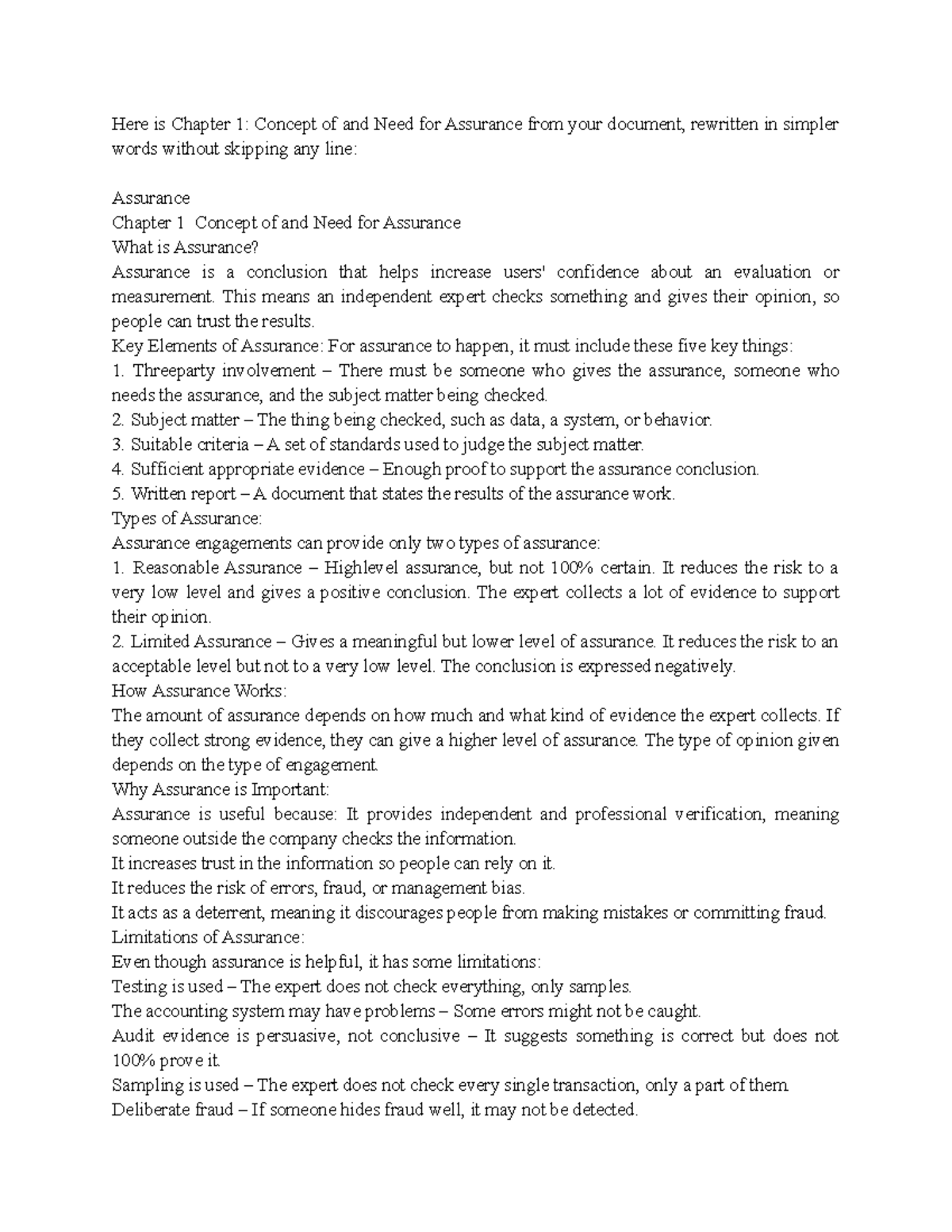 Chapter 1: Concept and Importance of Assurance in Auditing - Studocu