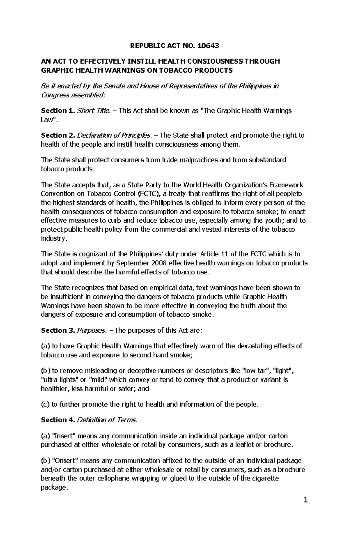 RA No. 10643 - The Graphic Health Warnings Law Explained - Studocu