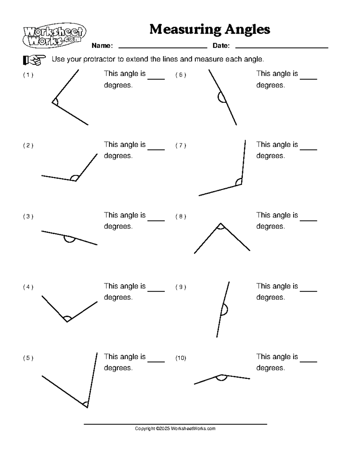 Worksheet Works Measuring Angles 1 - V Use your protractor to extend ...