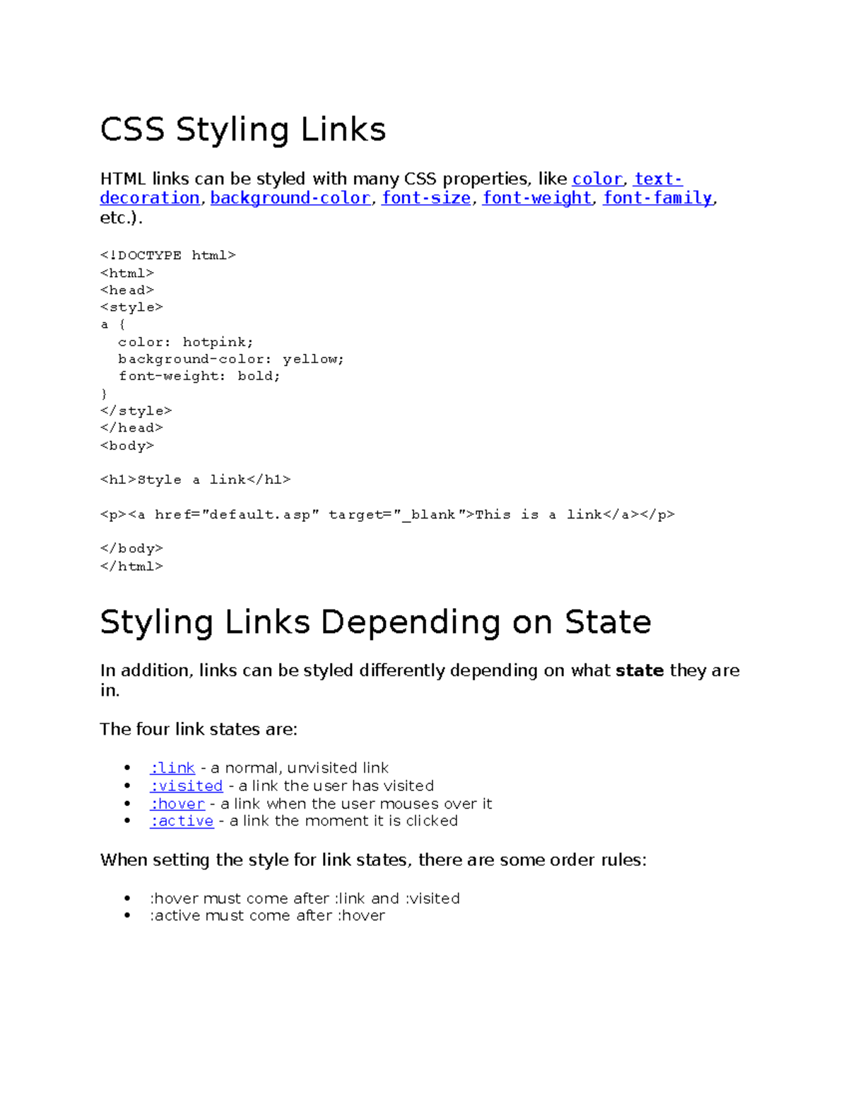 CSS Styling Links - Lecturer Notes on Link States and Design - Studocu