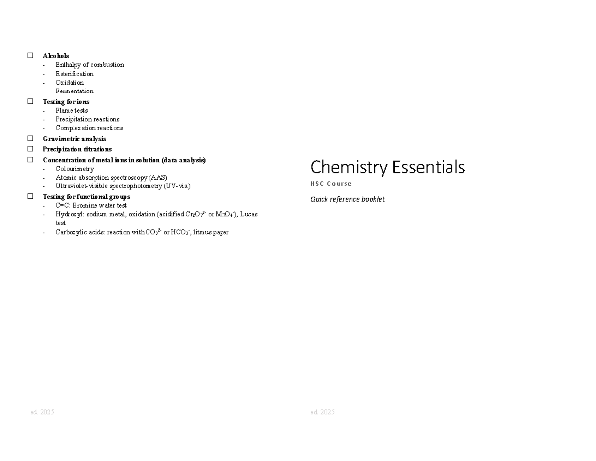 Chemistry Essentials HSC Course: Comprehensive Study Guide (ed. 2025 ...