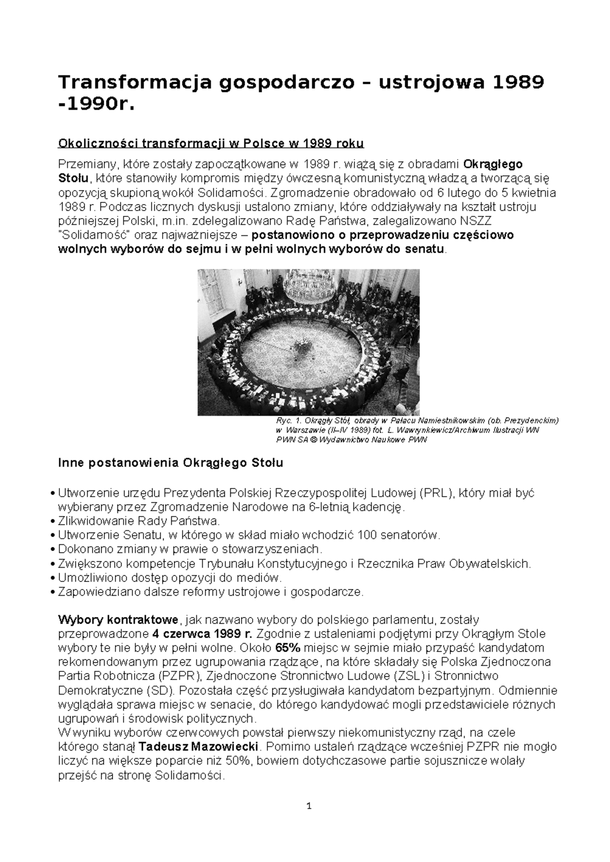 Transformacja ustrojowa i gospodarcza w Polsce 1989-1990: Analiza - Studocu