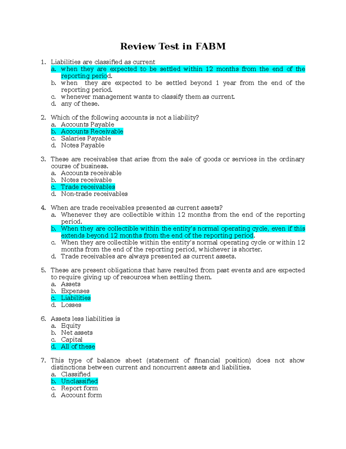 Review Test in FABM 1: Understanding Liabilities and Financial ...