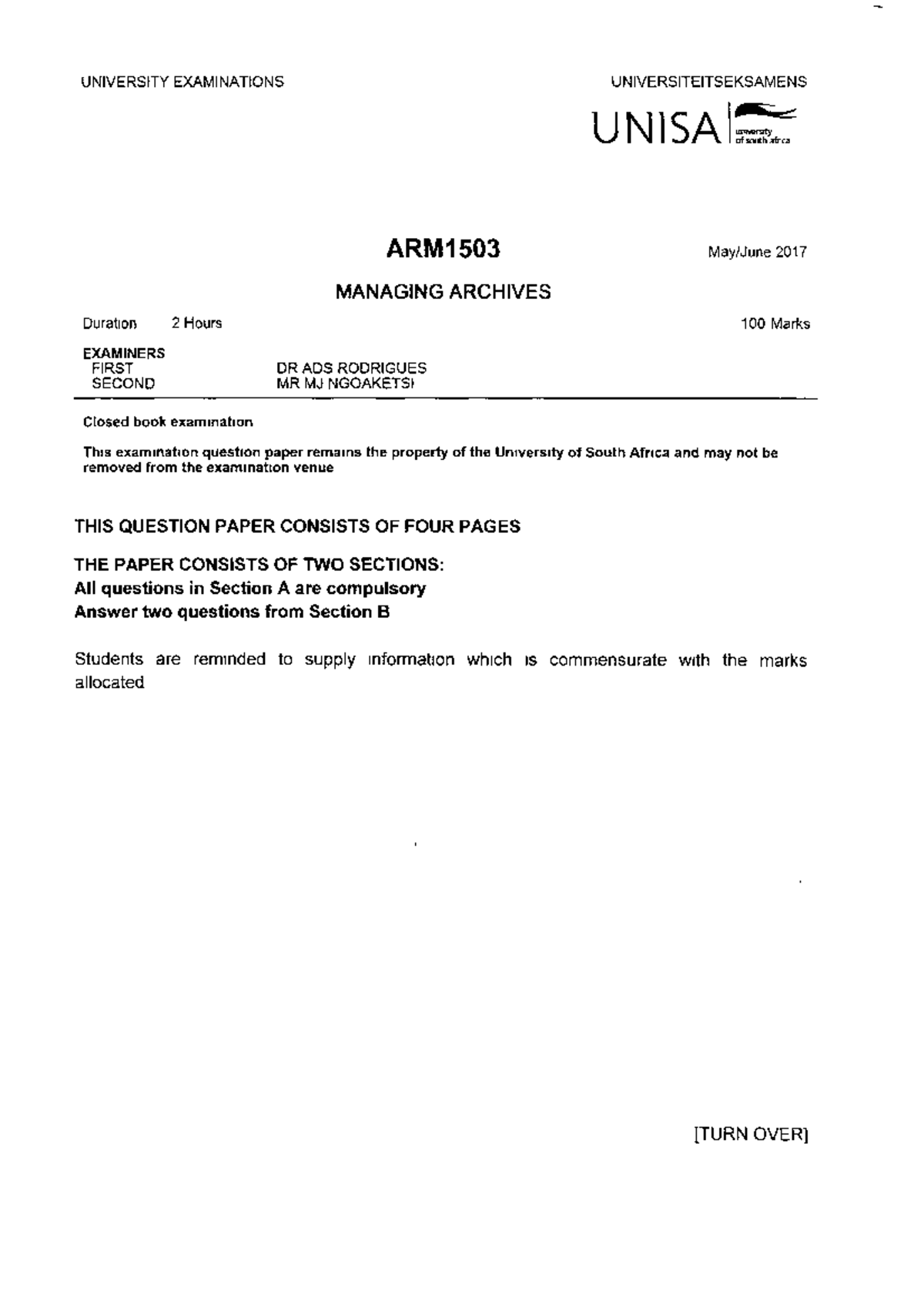 ARM1503 2017 Exam Review: Key Topics and Insights - Studocu