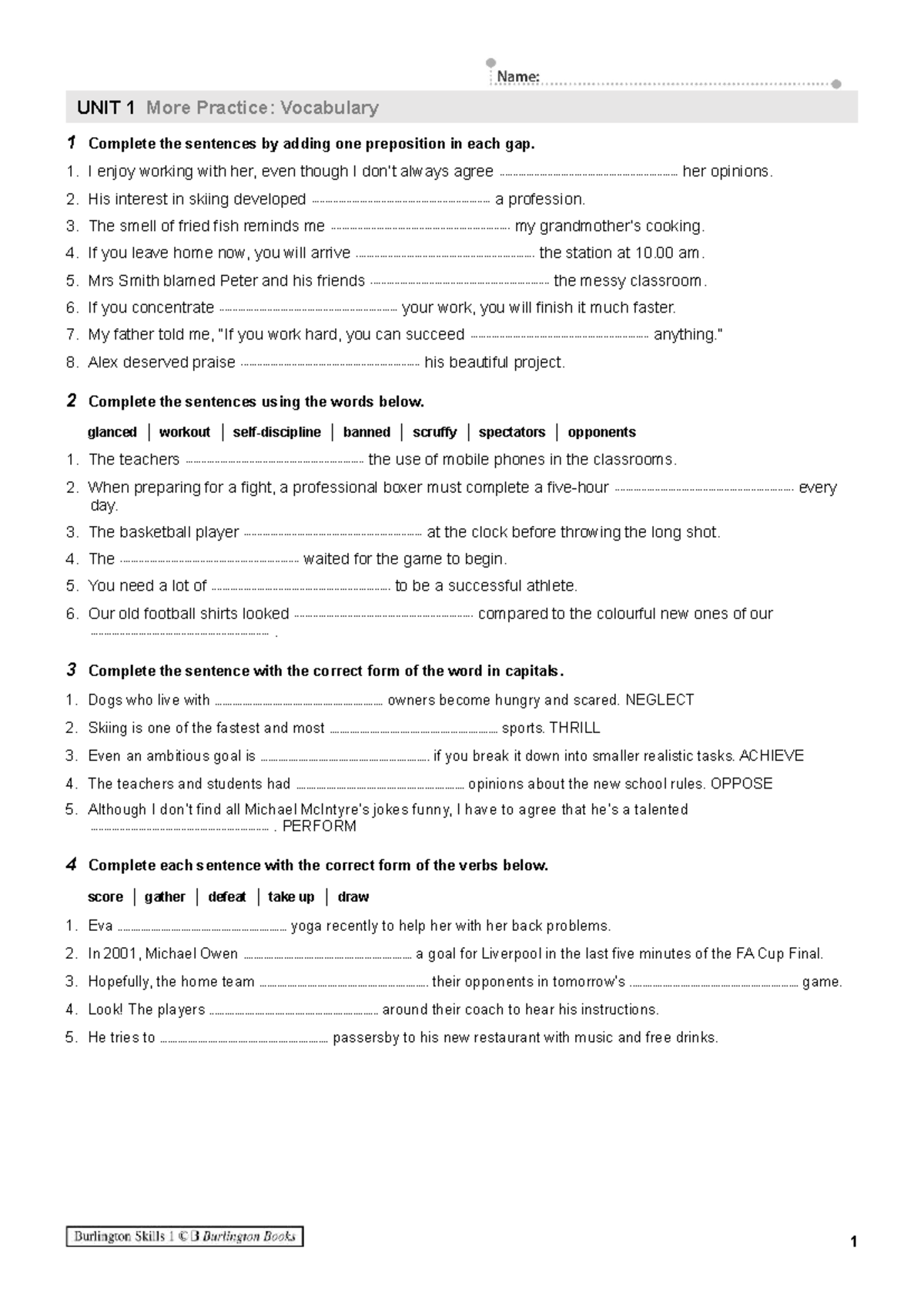 UNIT 1 Skills 1: Vocabulary & Grammar More Practice - Studocu