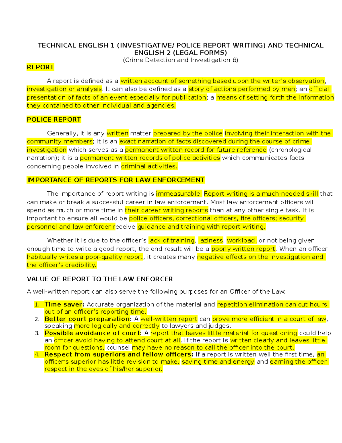 Notes-CDI-8 - Lecture Notes - TECHNICAL ENGLISH 1 (INVESTIGATIVE ...