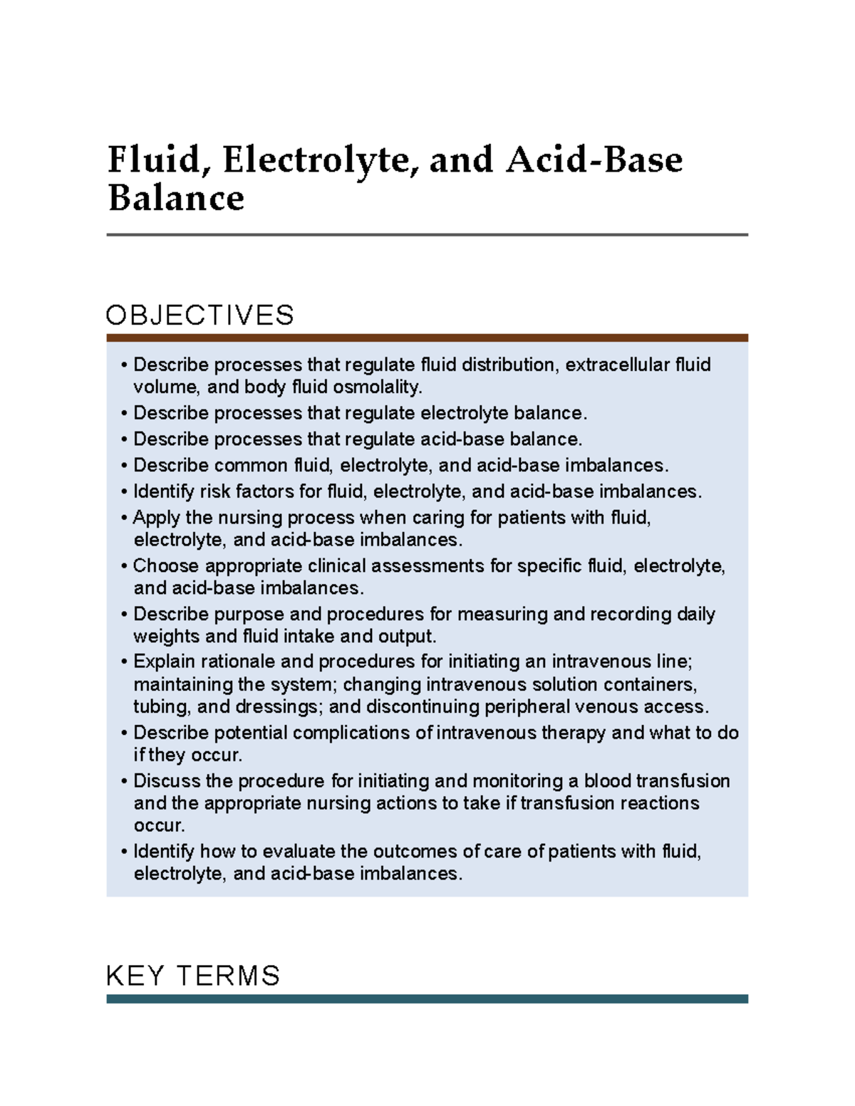 Fundamentals of Nursing - Ch. 42: Fluid & Electrolyte Balance - RN ...