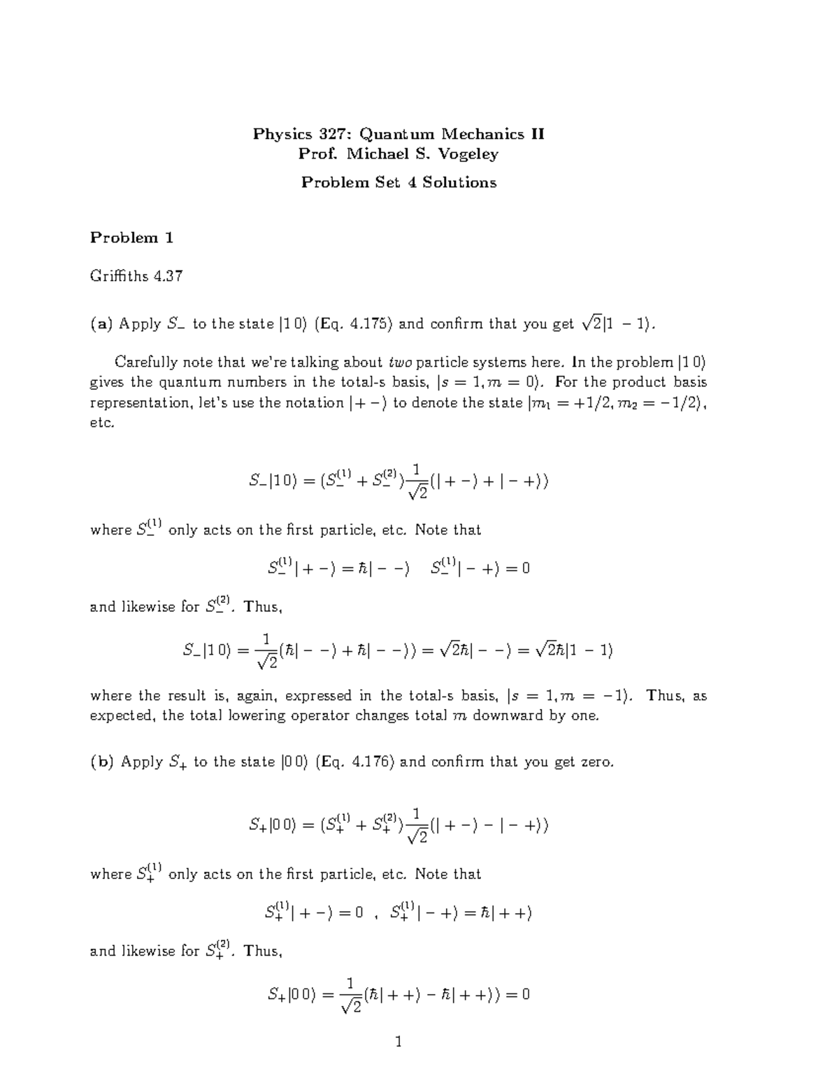 Physics 327: Quantum Mechanics II - Problem Set 4 Solutions - Studocu