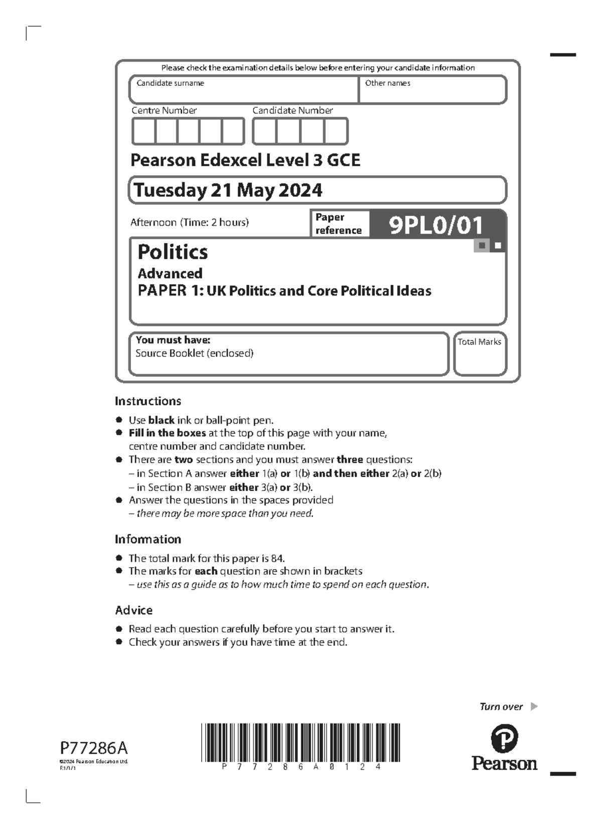 A Level Politics 2024: Exam Instructions and Question Guide - Studocu