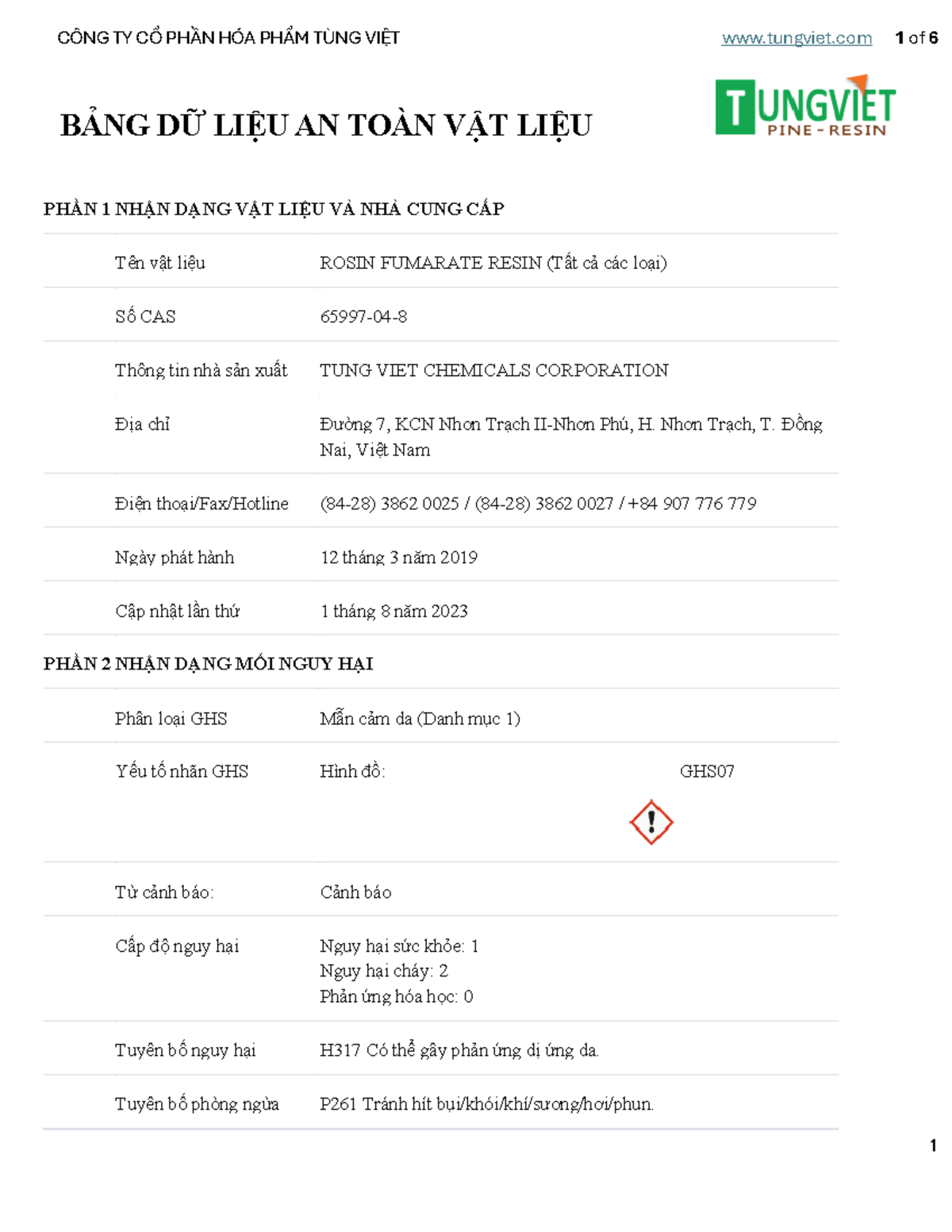 MSDS Nhựa Thông F105 (VN) - Bảng Dữ Liệu An Toàn Vật Liệu - Studocu