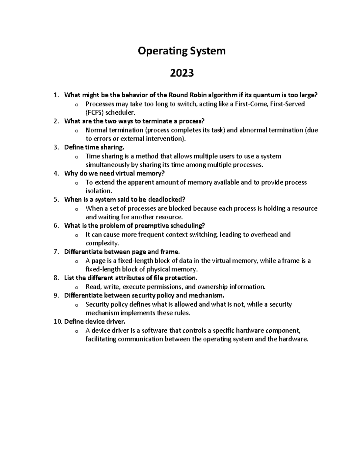 Operating System 2023: Key Concepts and Algorithms Explained - Studocu