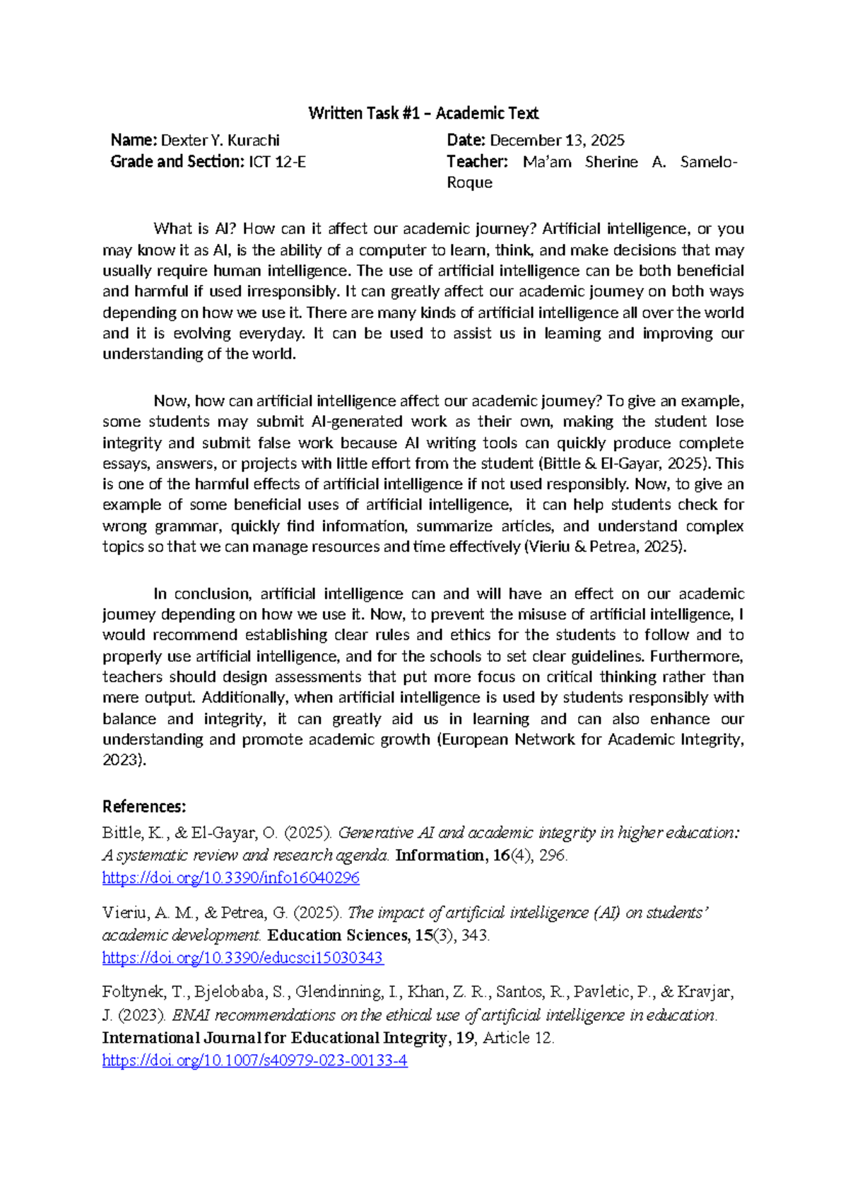 EAPP Written Task: The Impact of AI on Academic Integrity - Studocu