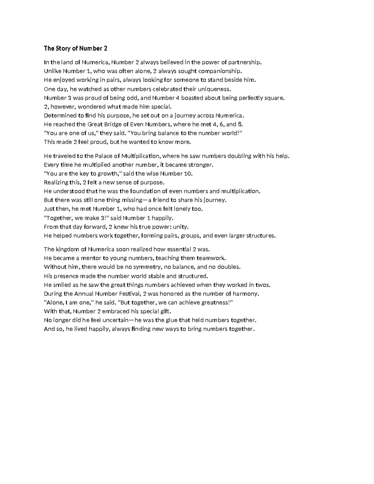 Short Story: The Journey of Number 2 in Numerica - Studocu