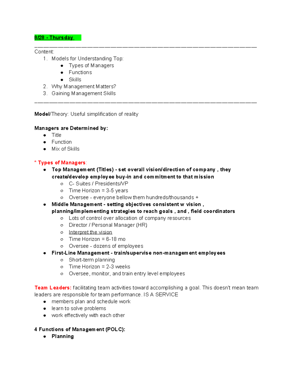 Management Models and Skills Overview: Course Code 2 - Class Notes ...