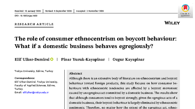 The Impact of Consumer Ethnocentrism on Boycott Behavior: A Study on ...