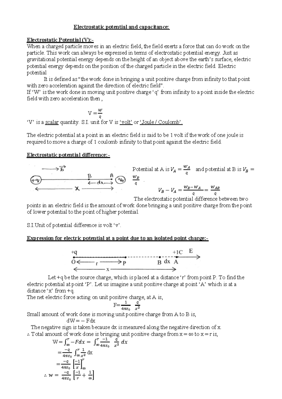 Electrostatic Potential and Capacitance MCQs - PHYS 101 Final Exam ...