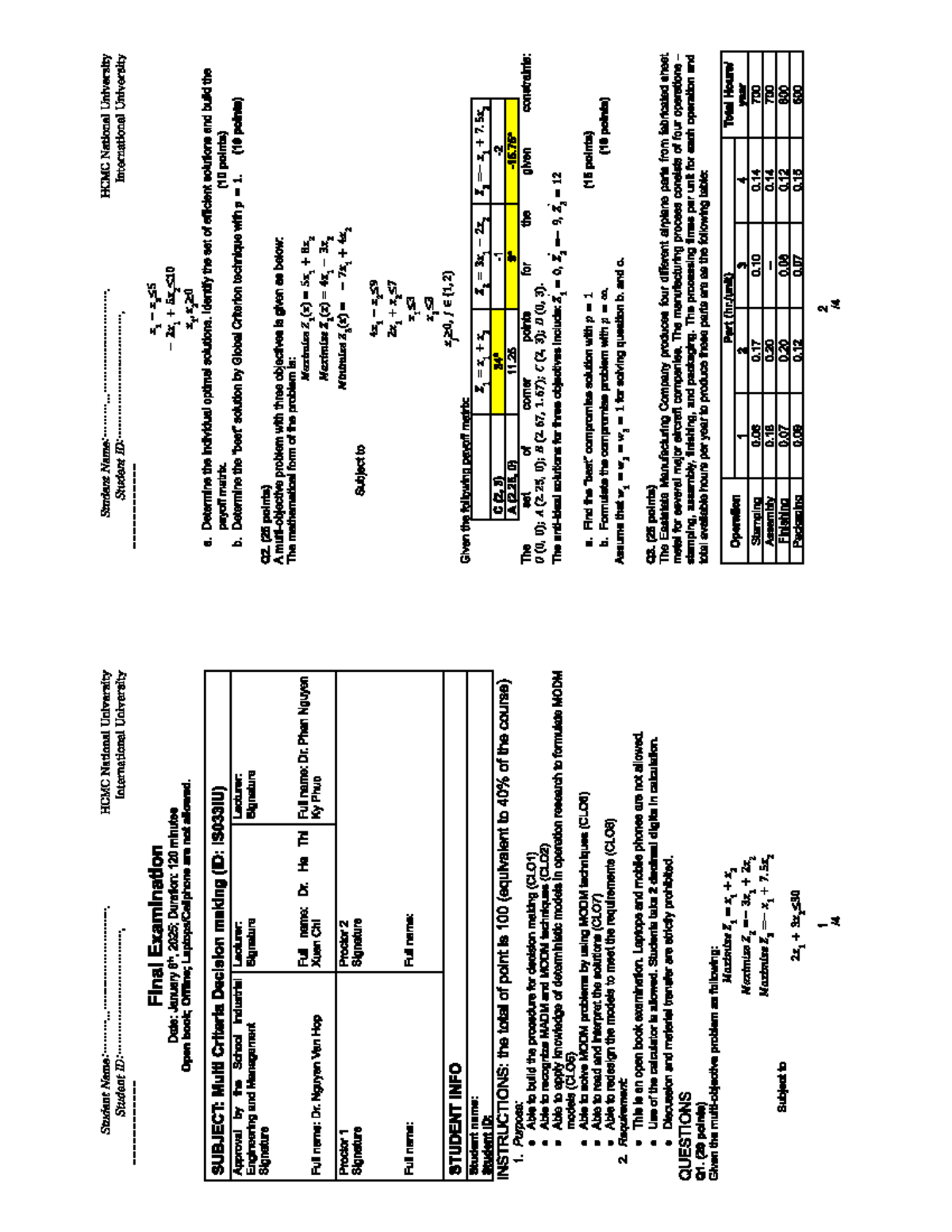 Final Exam: Multi Criteria Decision Making (IS033IU) Solutions and ...