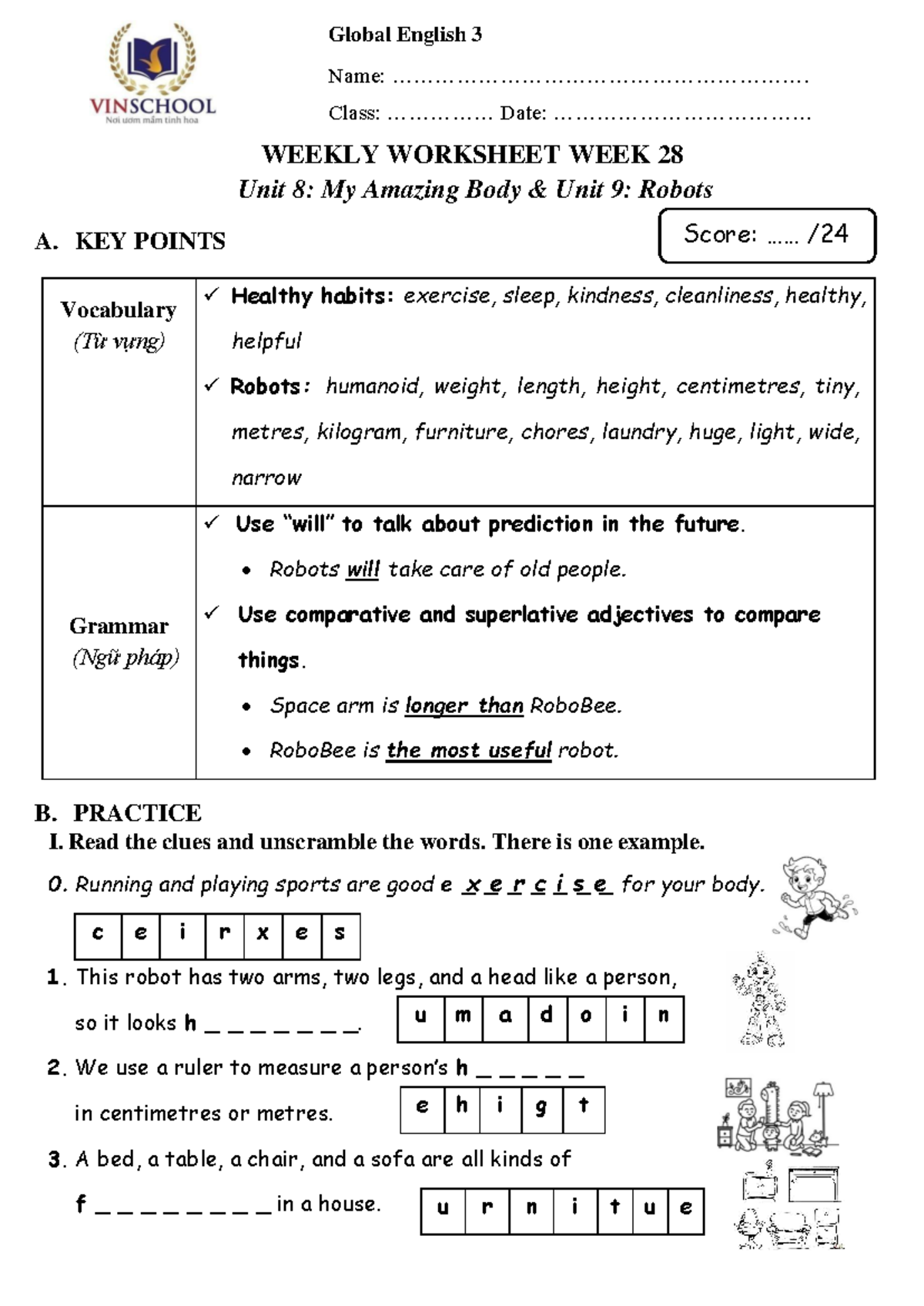 S3 W28 U8,9 Weekly Worksheet: My Amazing Body & Robots - Studocu