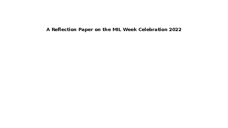 MIL Reflection Paper on the 2022 Week Celebration - Studocu