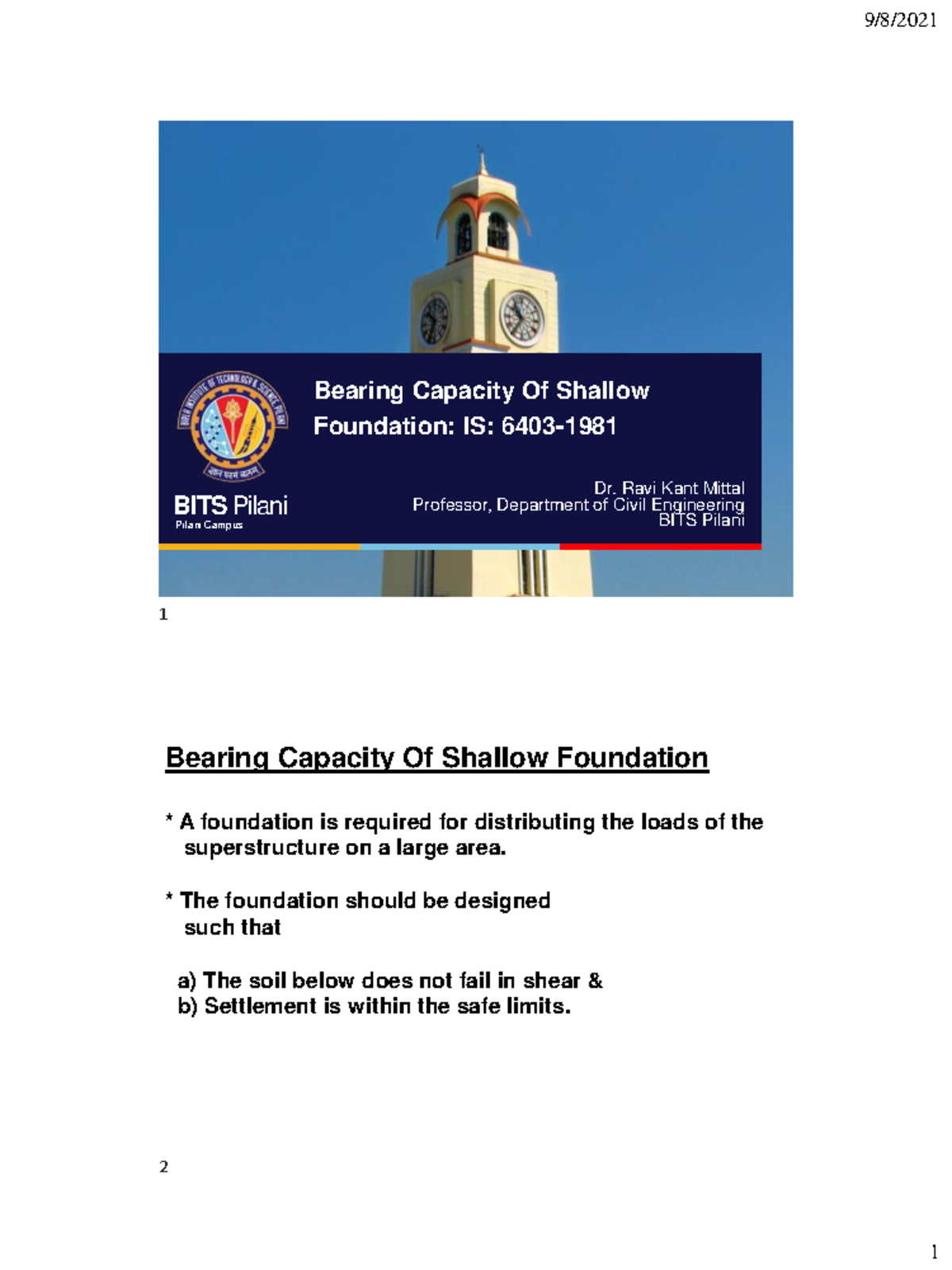 Bearing Capacity of Shallow Foundations: IS Code Analysis (RKM-2021 ...