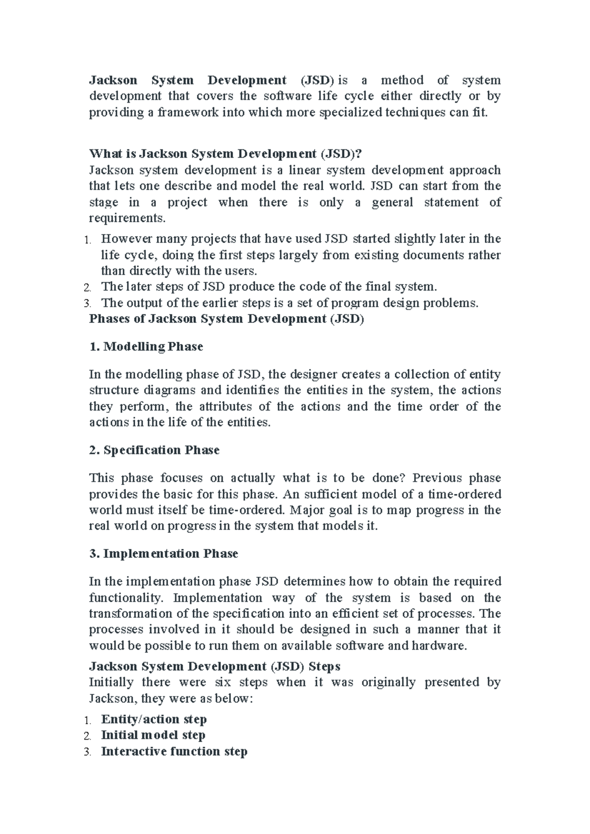 JSD Notes - Jackson System Development Overview and Phases - Studocu
