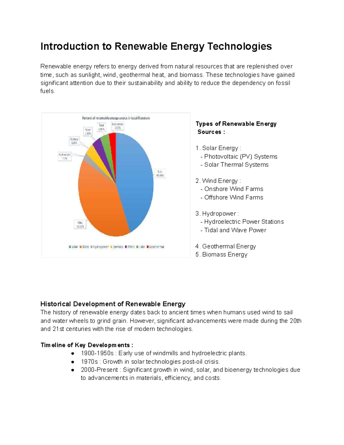 Renewable Energy Technologies: Development and Future Prospects - Studocu