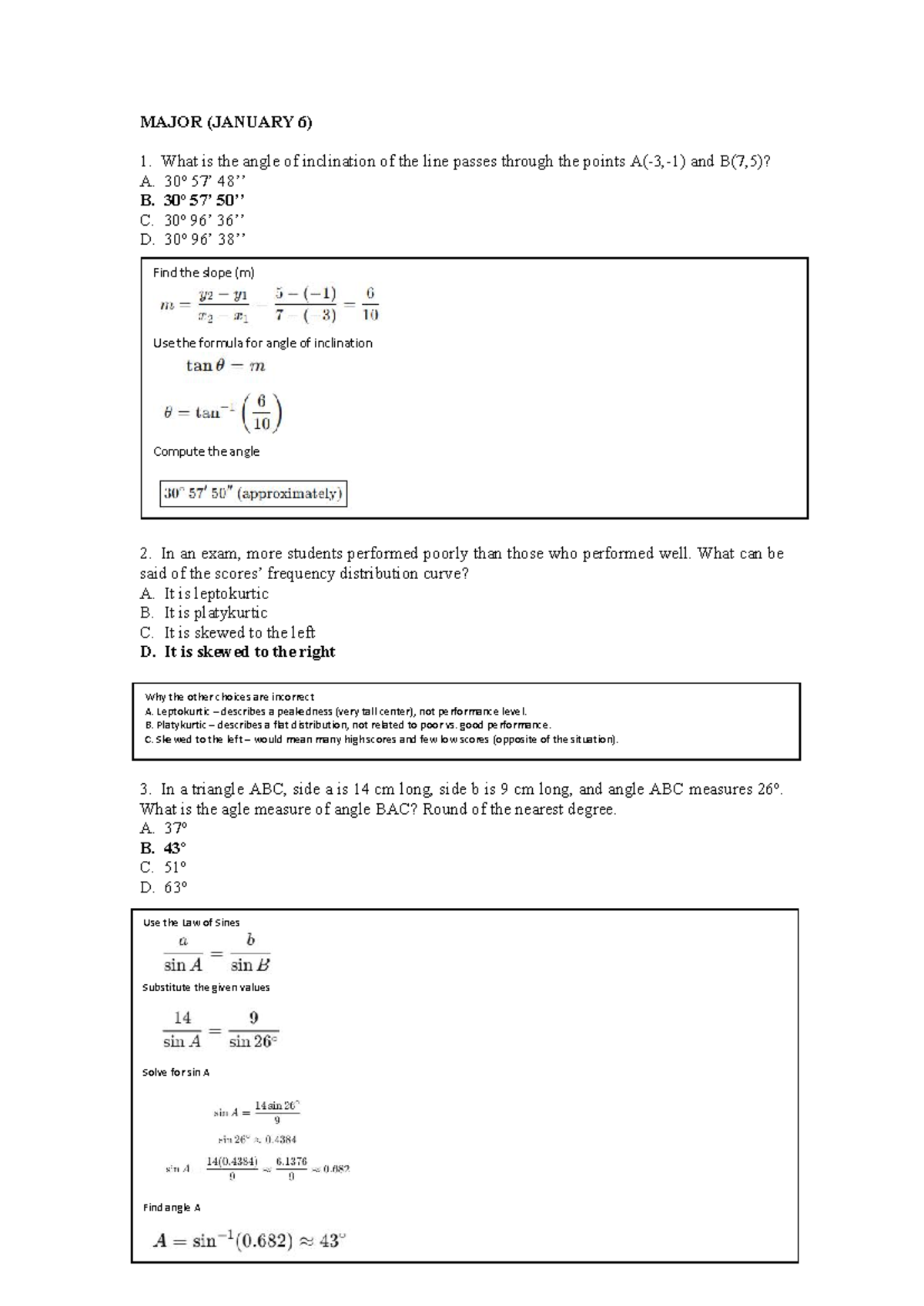 MATH Major (January 6) - Exam Review and Practice Questions - Studocu