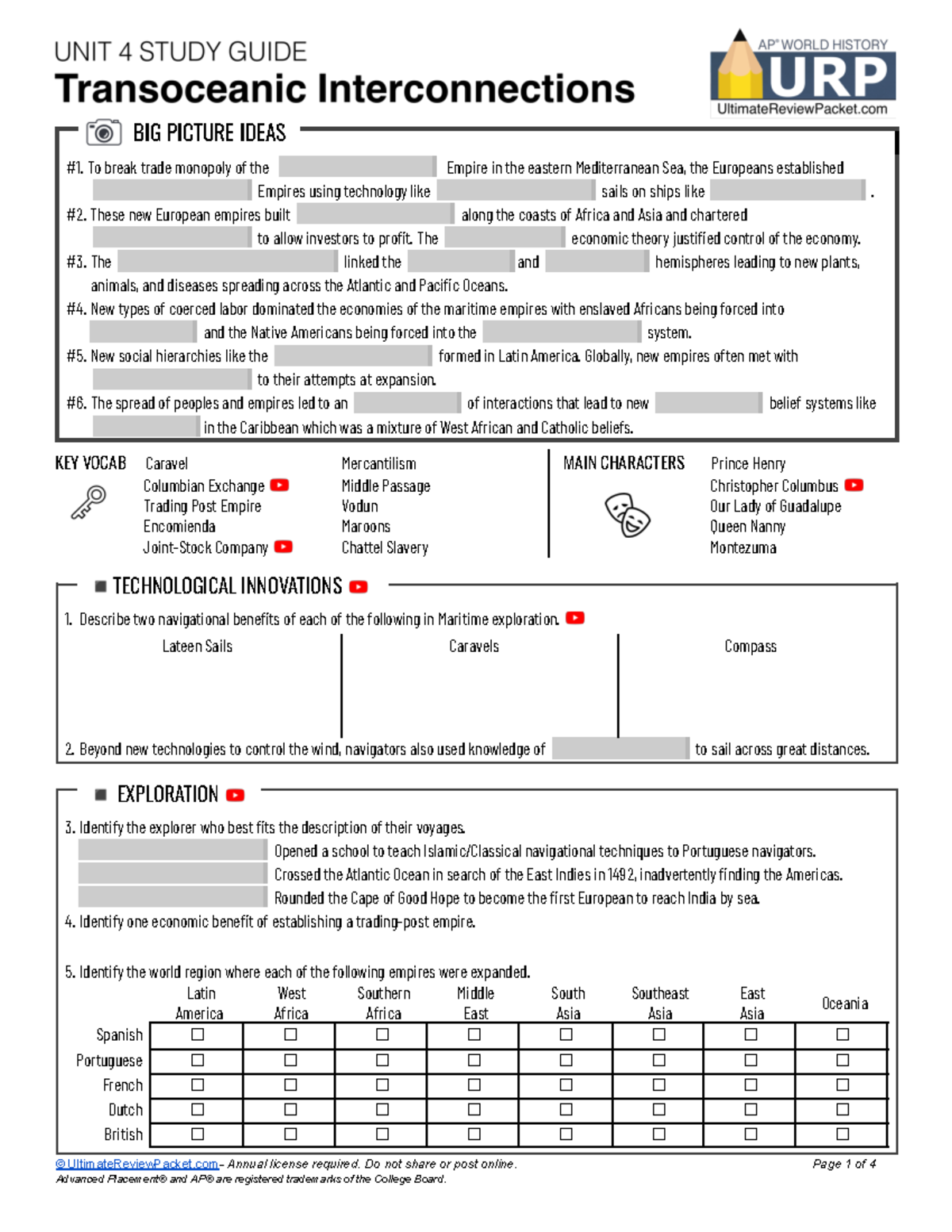 AP World History Unit 4 Study Guide: Exploration, Empires & Columbian ...