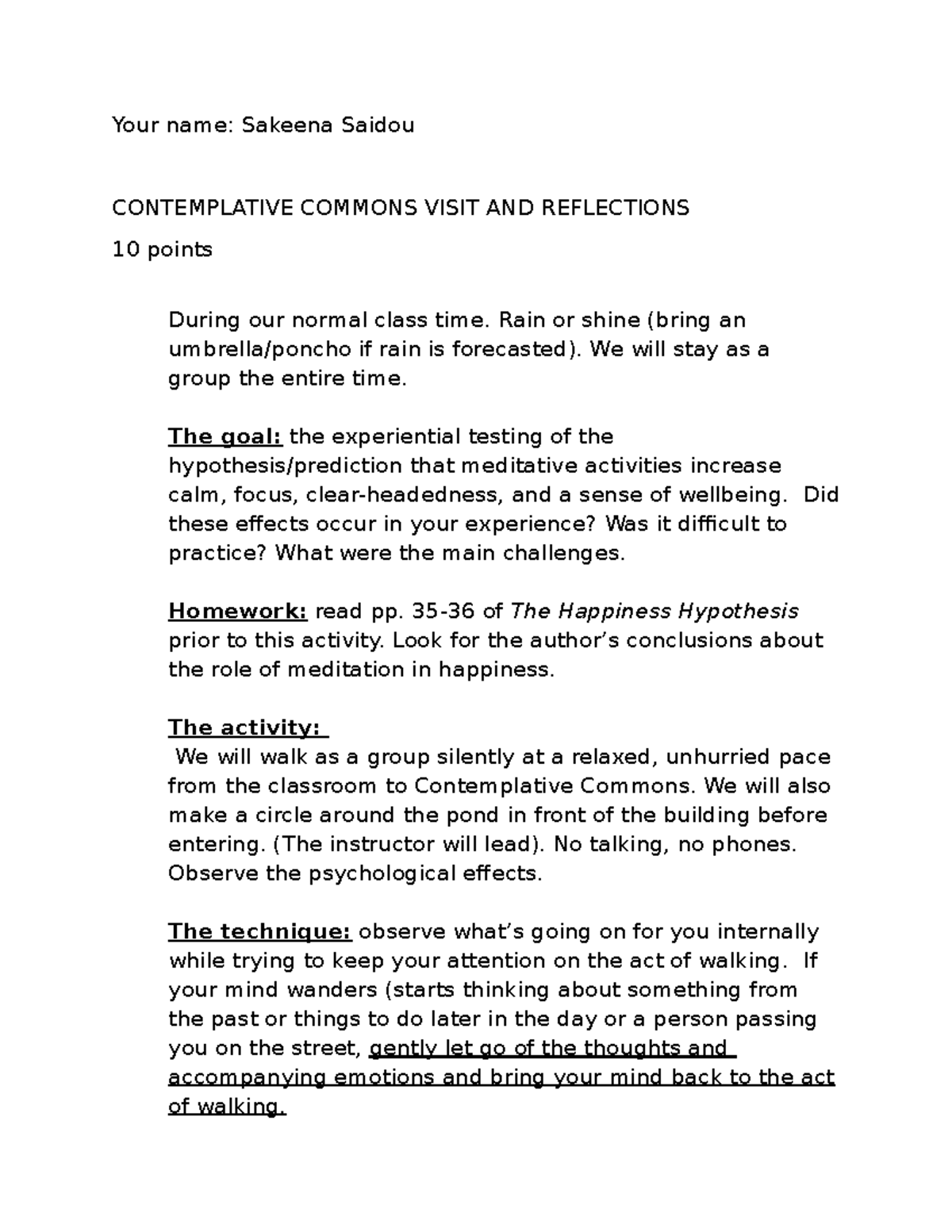 Contemplative Commons Visit Reflection - Assignment Instructions - Studocu