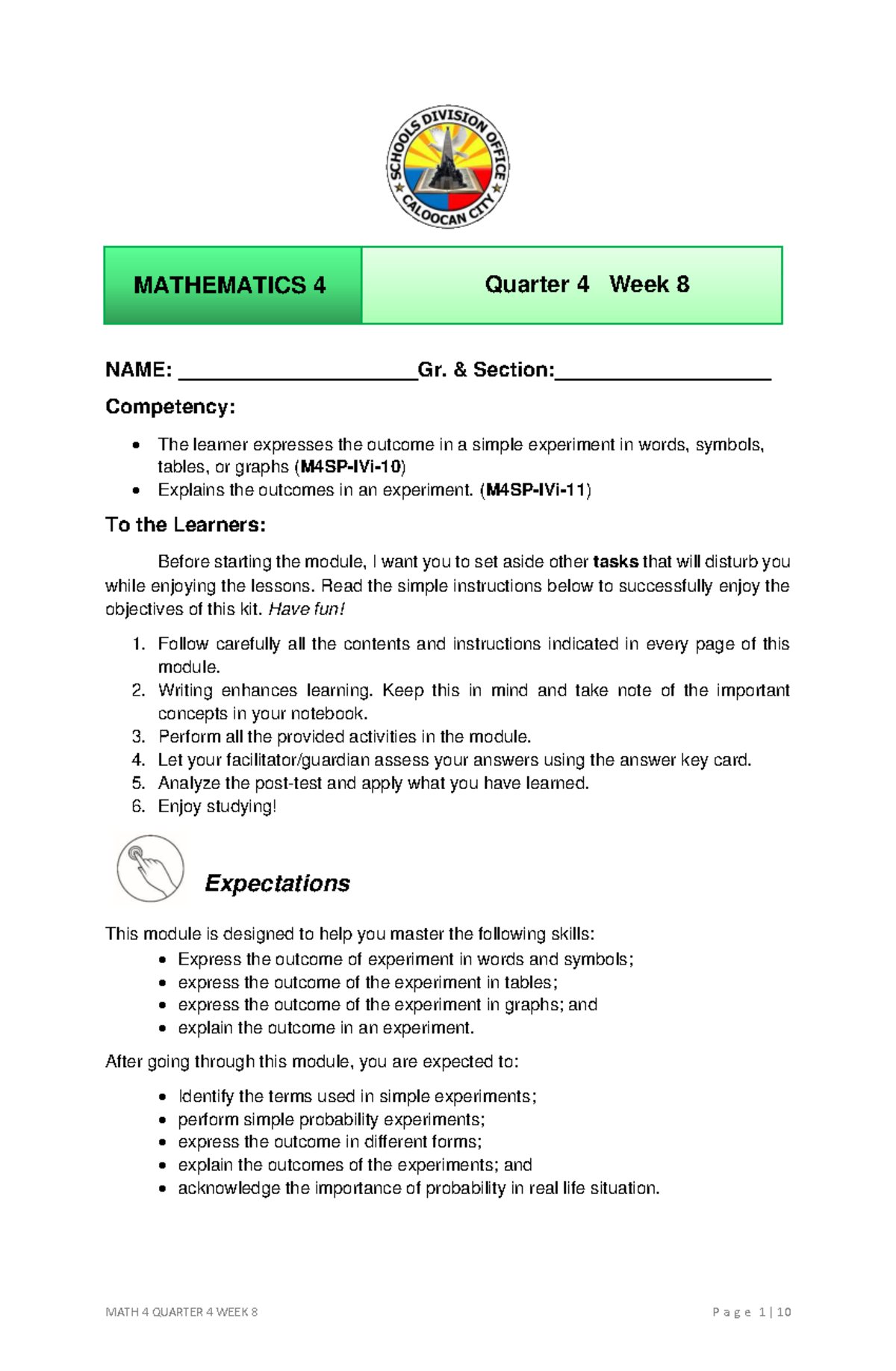 WEEKLY HOME LEARNING PLAN - Gr. 5 Math 4 - Q4 Week 8 Activities - Studocu