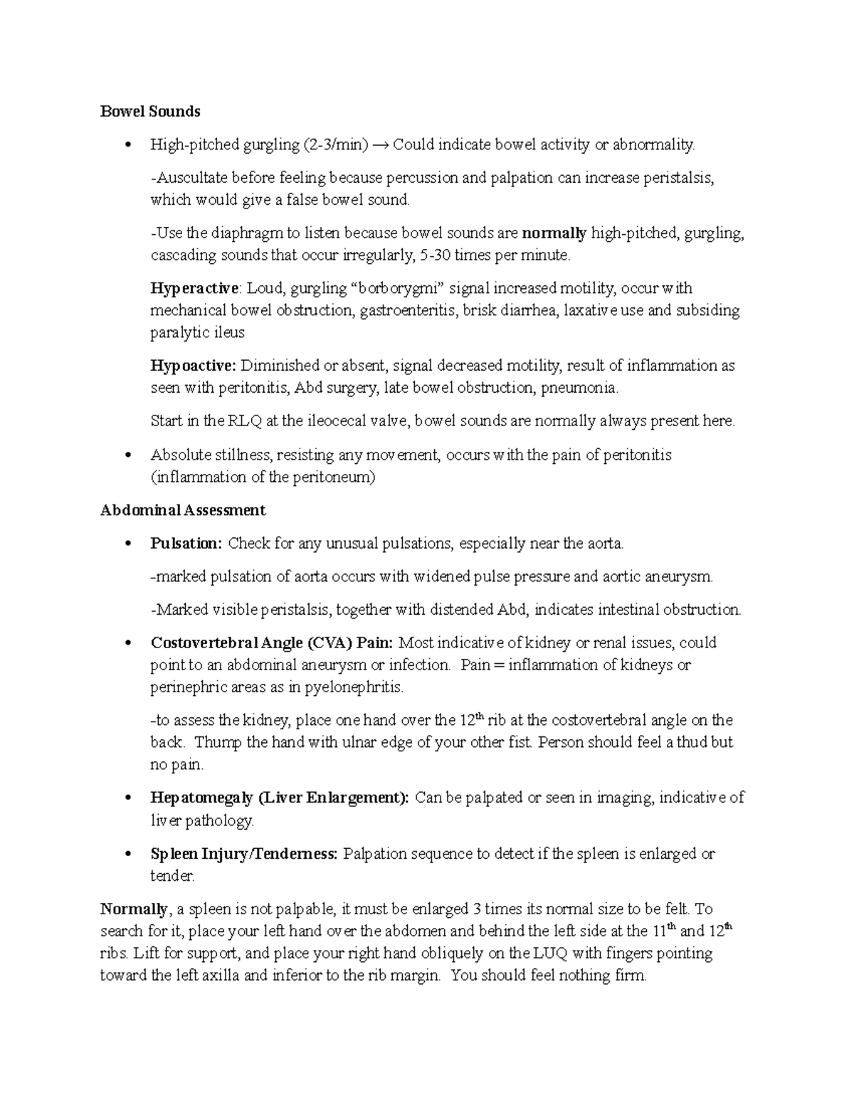 Assessment of Bowel and Abdominal Sounds: Clinical Insights - Studocu