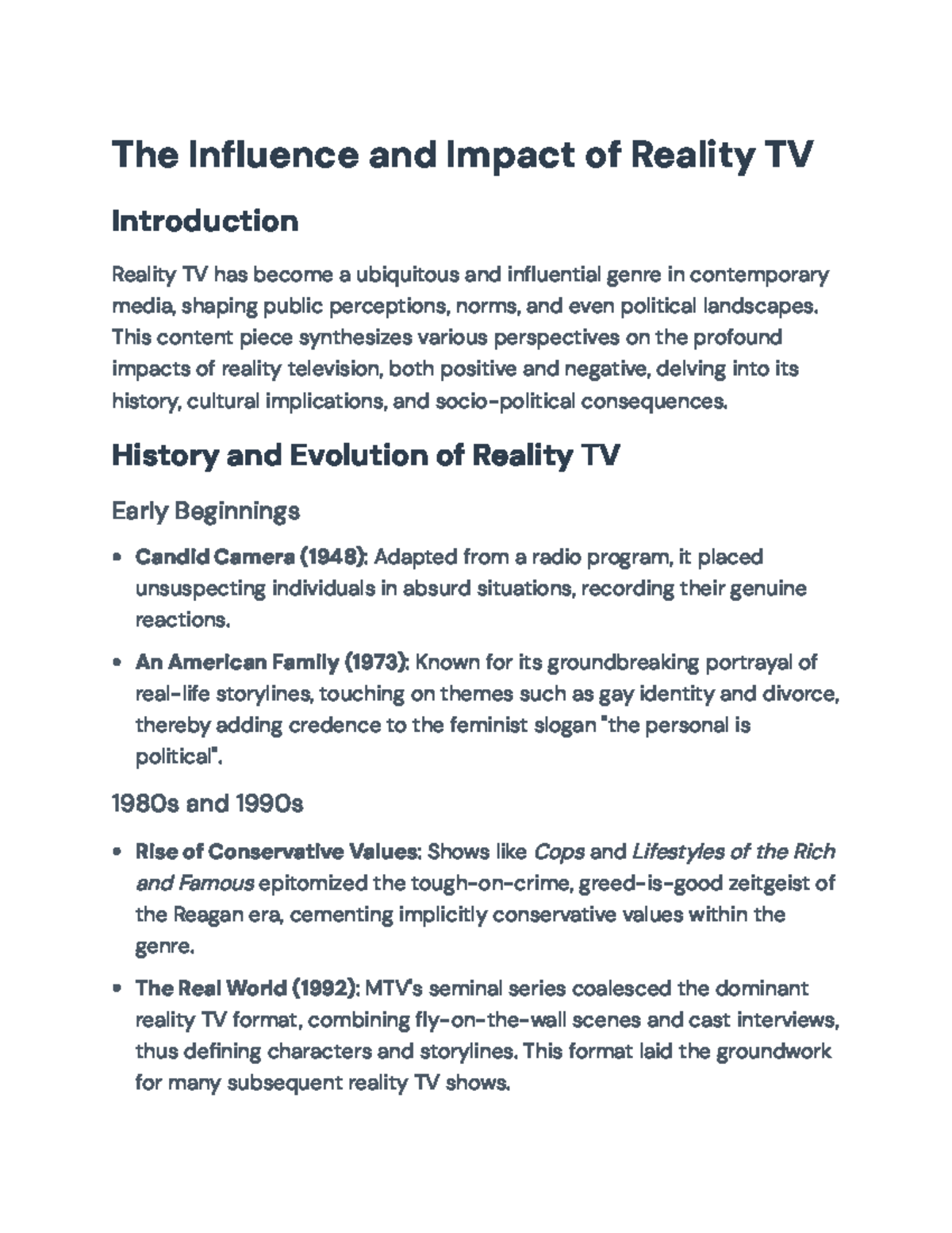 The Influence and Impact of Reality TV in Modern Society: An Overview ...
