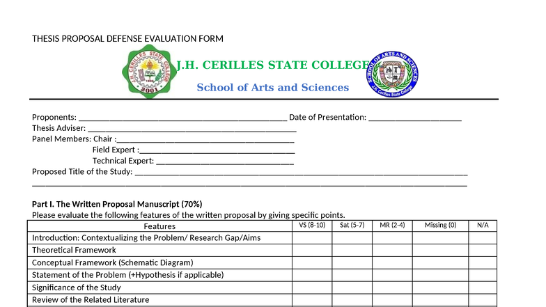 THESIS PROPOSAL DEFENSE EVALUATION FORM - JHCSC - Studocu