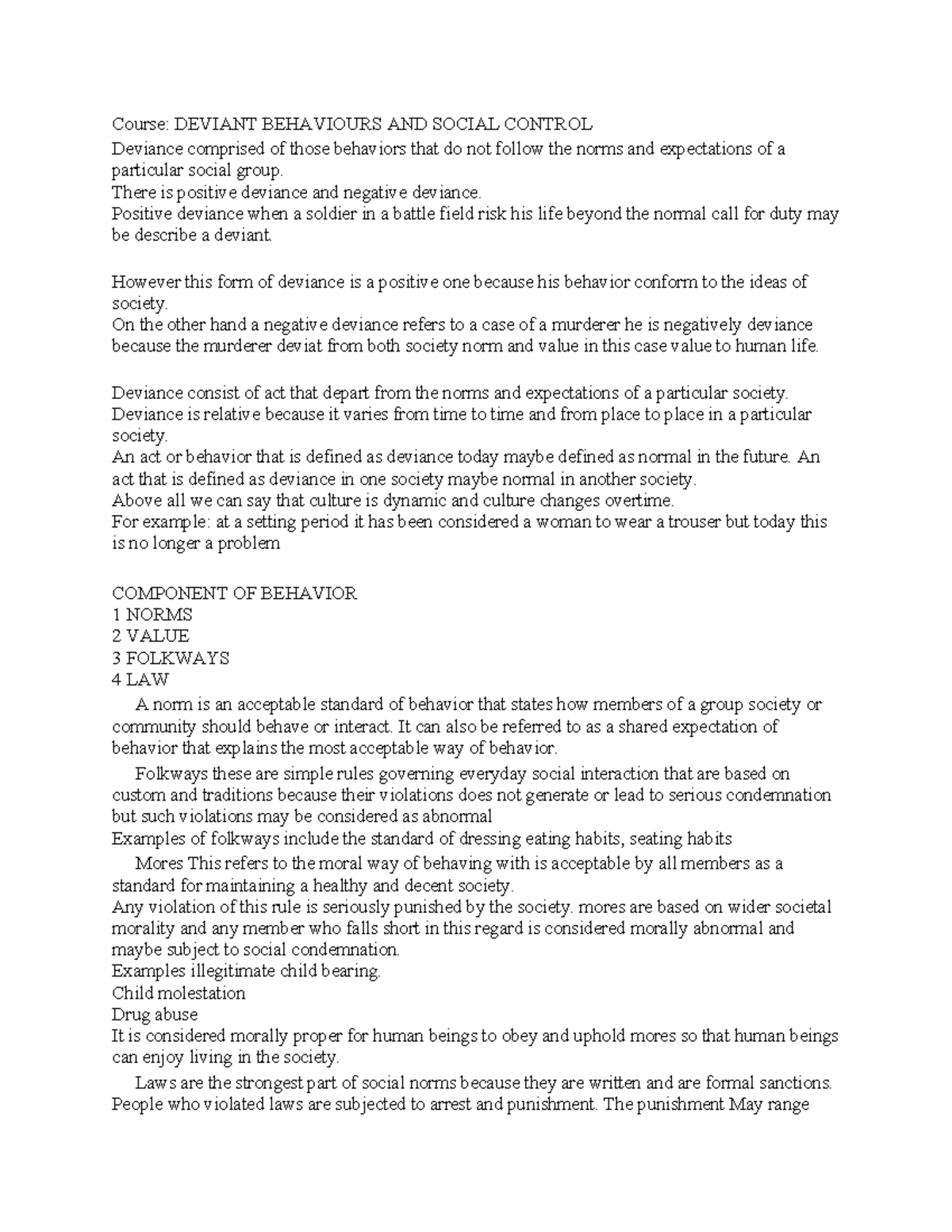 CSS103 Deviant Behaviors & Social Control: Lecture Notes - Studocu