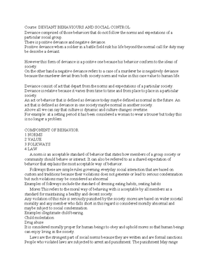 Deviance and social control - CSS 103 - Studocu