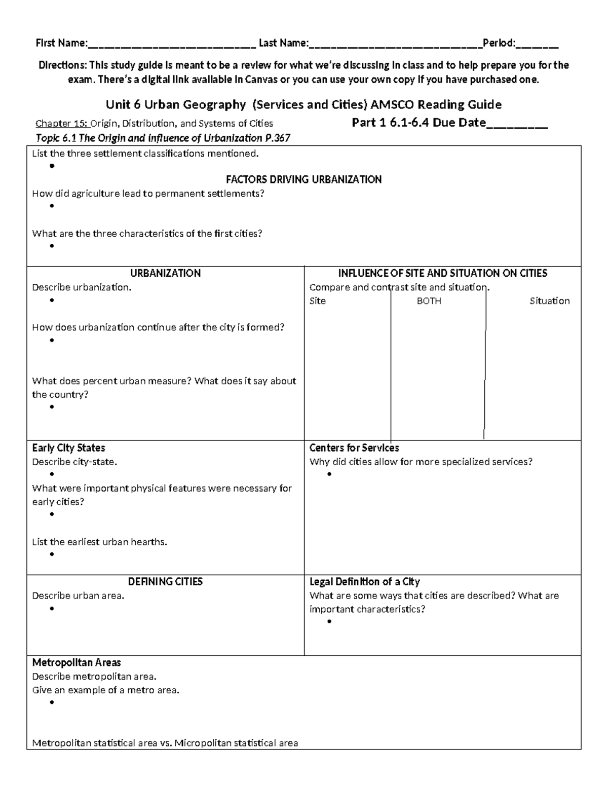 Unit 6 Urban Geography Reading Study Guide: Exam Prep and Key Concepts ...