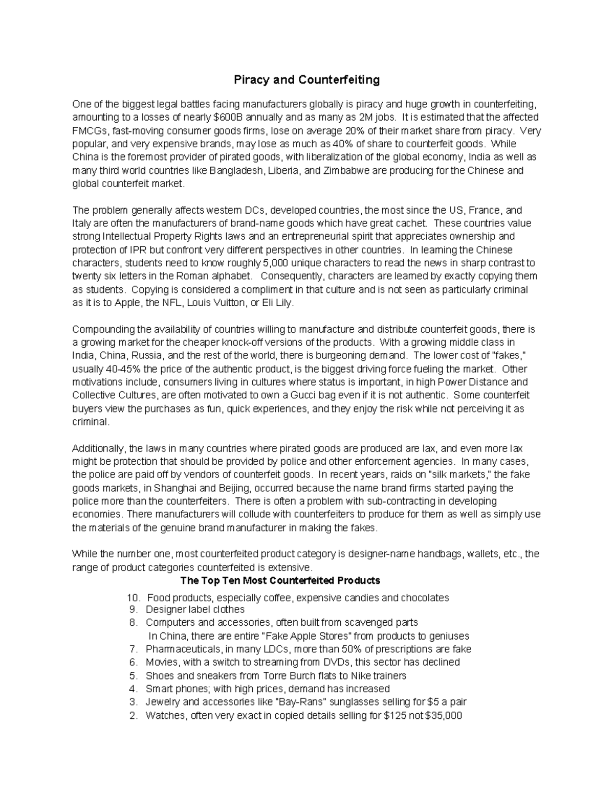 **Piracy & Counterfeiting: Global Economic Effects & Product Analysis ...