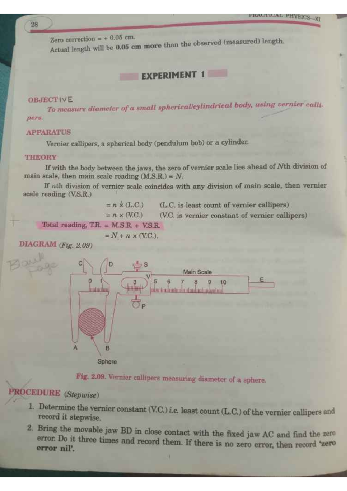 Physics Practicals - PRACTICAL PHYSICS_XI 28 Zero correction 0,05 cm ...