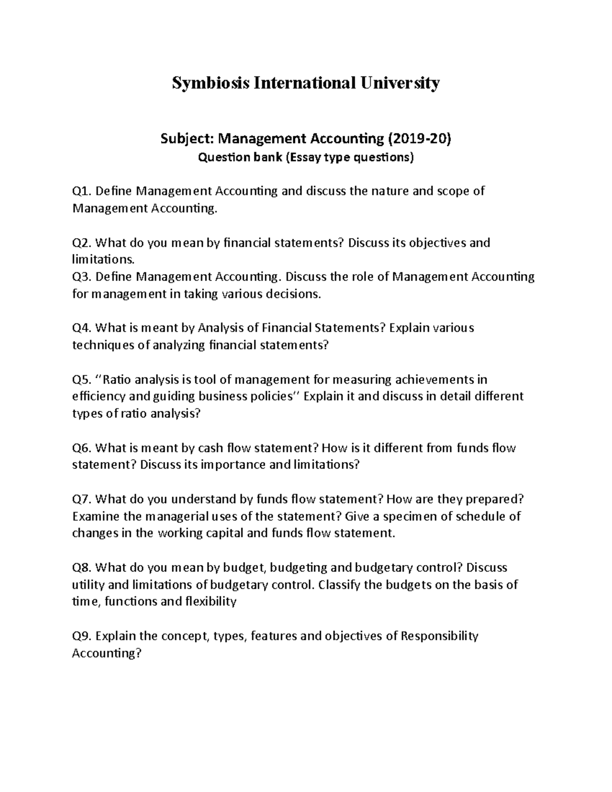 MBA Question Bank: Essay Types in Management Accounting (2019-20) - Studocu