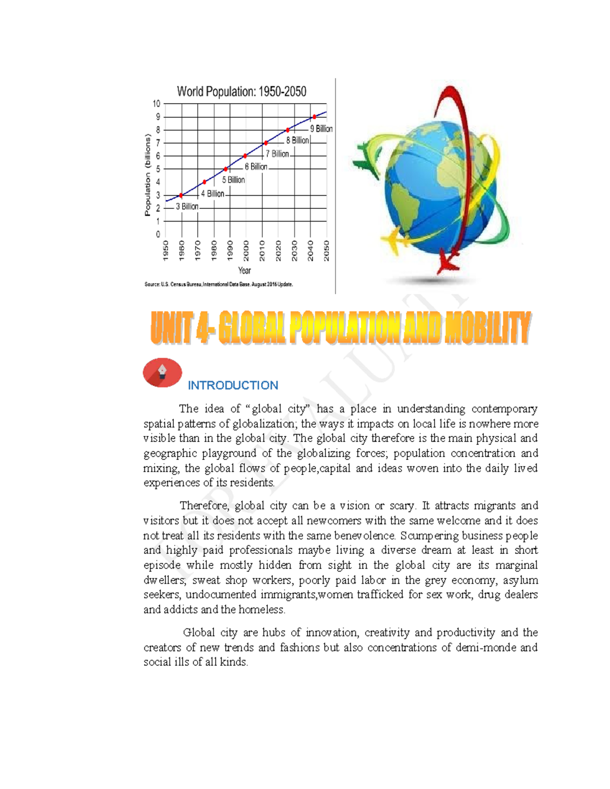 Unit 4: Global Population and Mobility - Understanding Global Cities ...