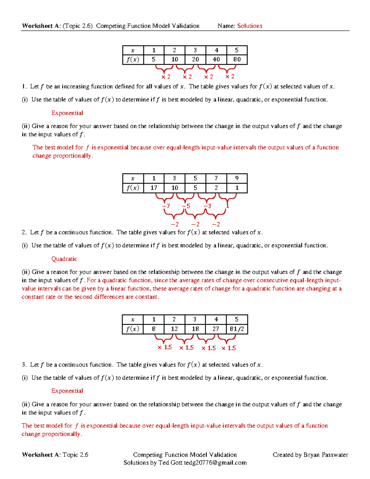 Topic 2.6 Competing Function Model Validation Worksheet A Solutions ...