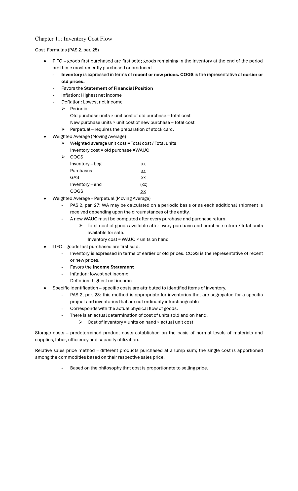 Chapter 11 - Inventory Cost Flow Analysis and Formulas - Studocu