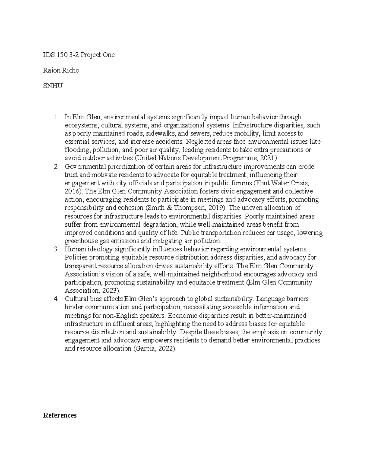 IDS 150 3-2 Project One: Environmental Systems and Human Behavior - Studocu