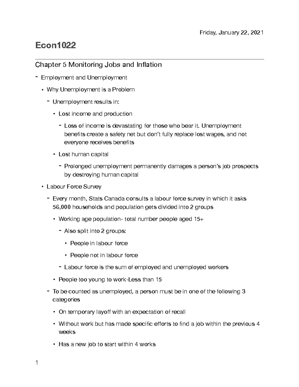 Chapter 5 Econ Notes: Monitoring Jobs & Inflation Insights - Studocu
