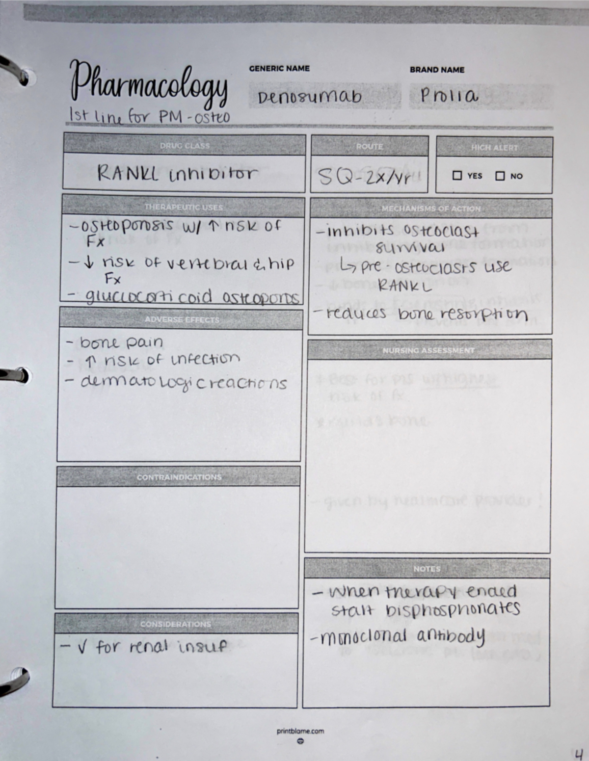 Prolia Med Card - Pharmacology GENERIC NAME BRAND NAME Denosumab Prolla ...