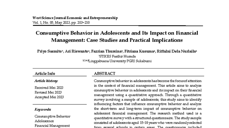 Consumptive Behavior in Adolescents: Financial Management Impacts ...