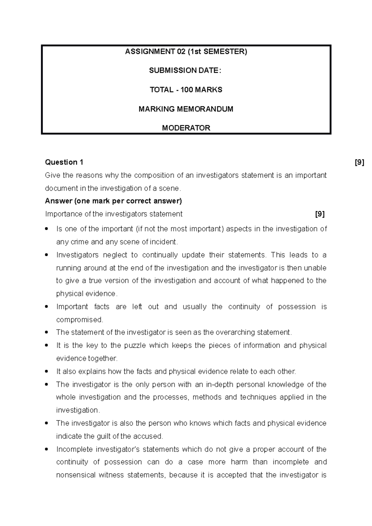 Marking Memo Oct-Nov 2022: FOR2605 2nd Sem Final Exam Insights - Studocu