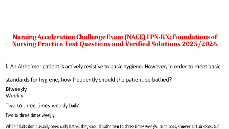 NACE I PN-RN Foundations of Nursing Practice Test Questions & Solutions ...